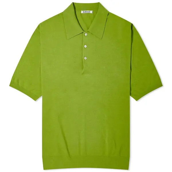 Auralee Cotton Knit Polo Shirt In Sage Green - 50% Off | Editorialist